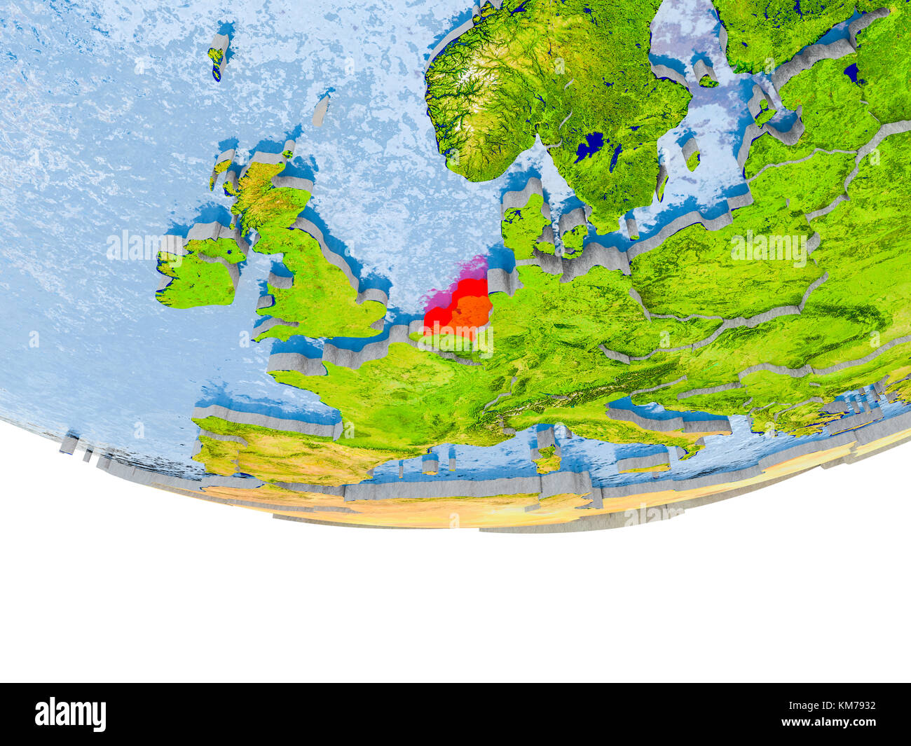 Netherlands on 3D model of globe with real land surface, visible ...