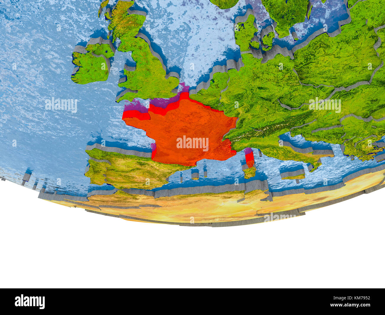 France on 3D model of globe with real land surface, visible country ...