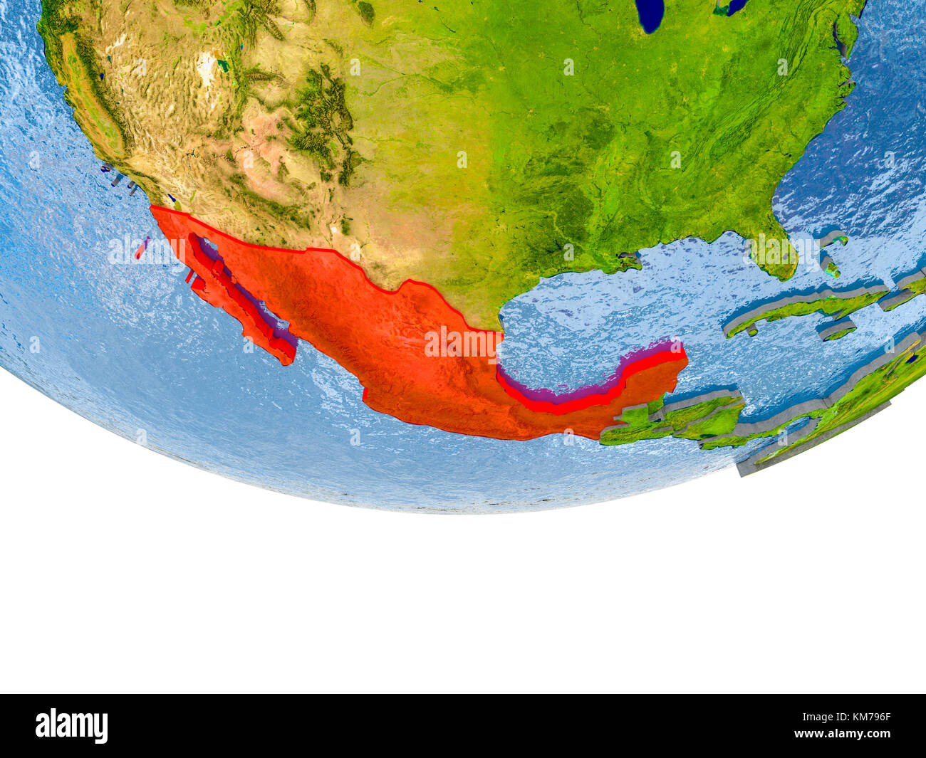 Mexico on 3D model of globe with real land surface, visible country ...