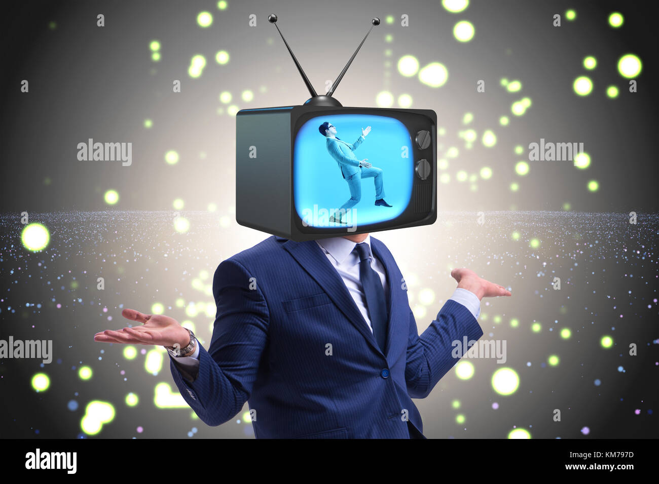 Man with television head in tv addiction concept Stock Photo - Alamy