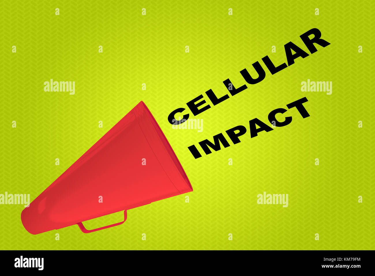 3D illustration of "CELLULAR IMPACT" title flowing from a loudspeaker ...