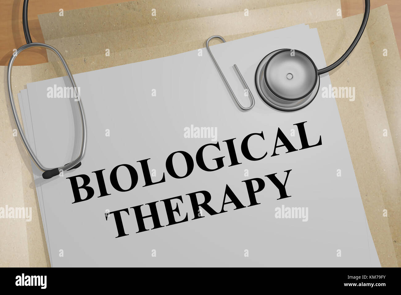 3D illustration of "BIOLOGICAL THERAPY" title on a medical document ...