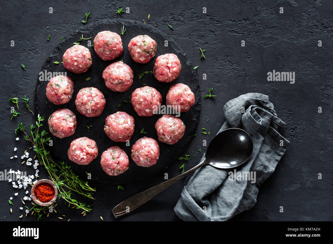Raw meatballs on dark hi-res stock photography and images - Alamy