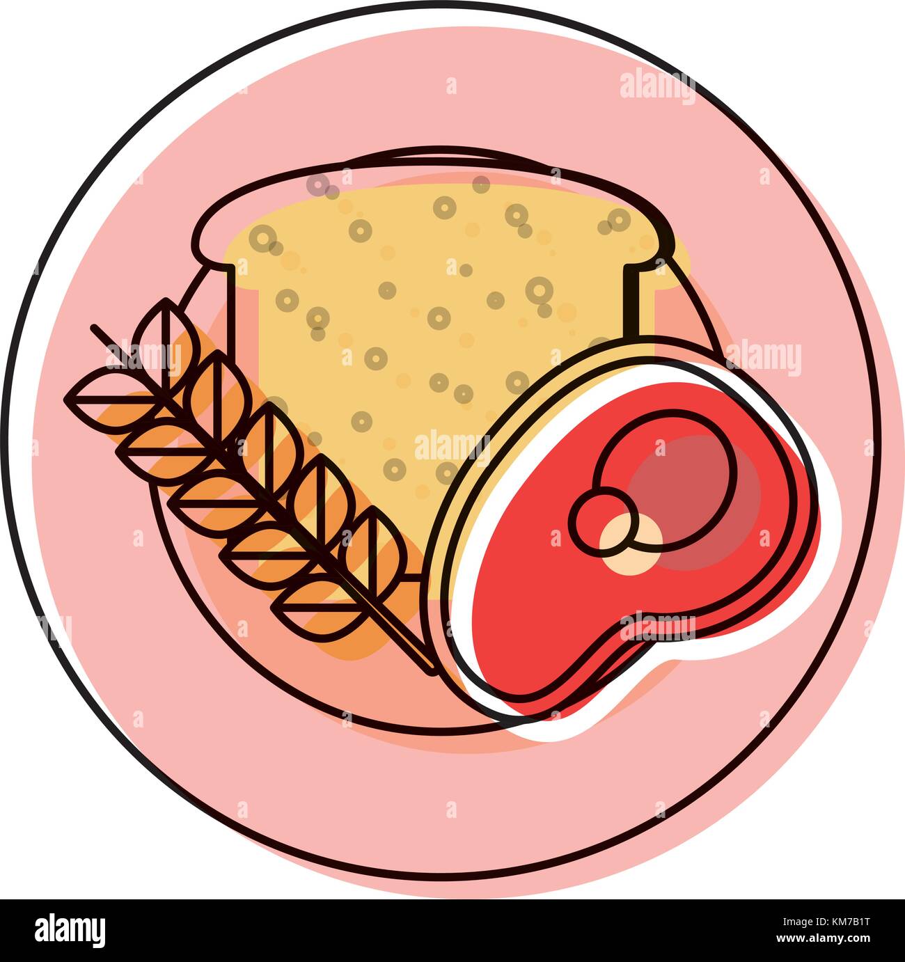 plate with bread and meat vector illustration Stock Vector Image & Art ...