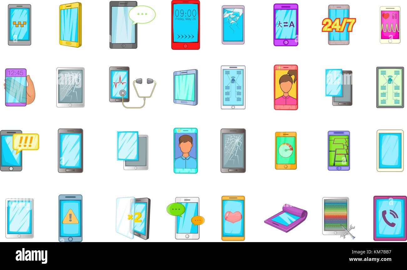 Smartphone icon set, cartoon style Stock Vector Image & Art - Alamy