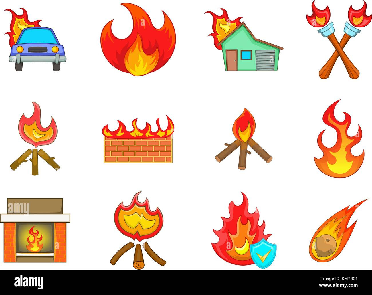 Fire icon set, cartoon style Stock Vector Image & Art - Alamy