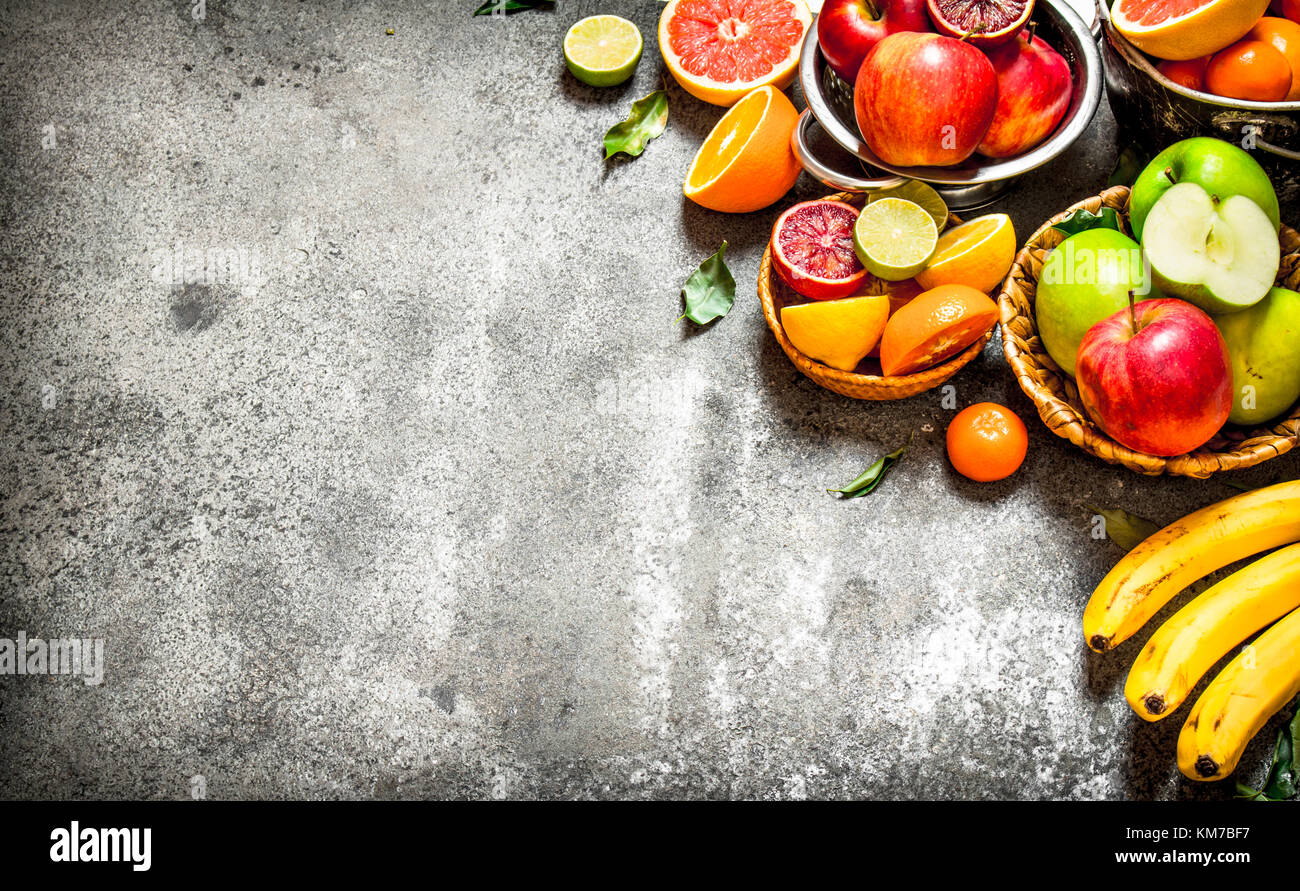 Cut fruits apple banana pomegranate hi-res stock photography and images ...