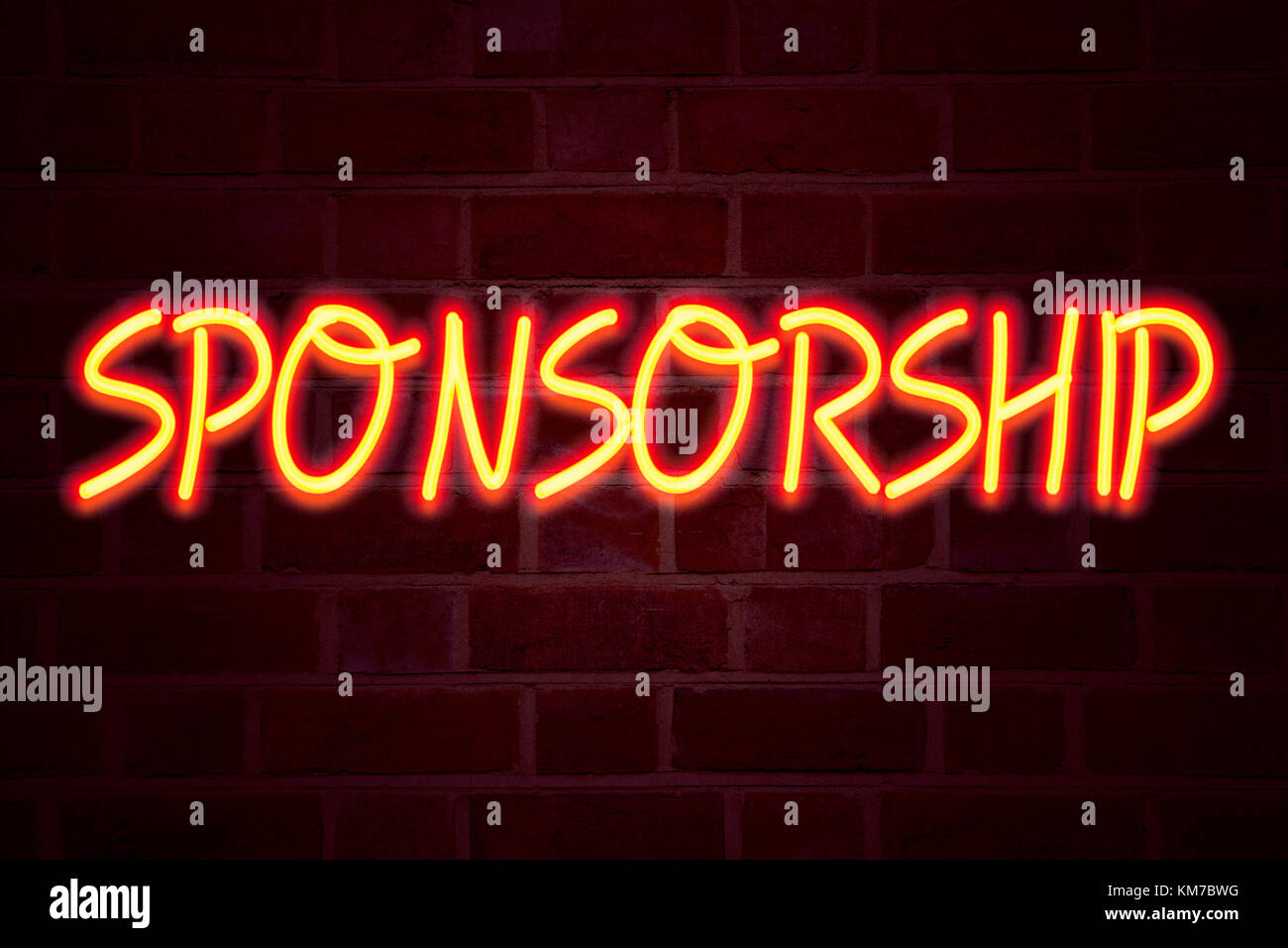 Sponsorship neon sign on brick wall background. Fluorescent Neon tube ...