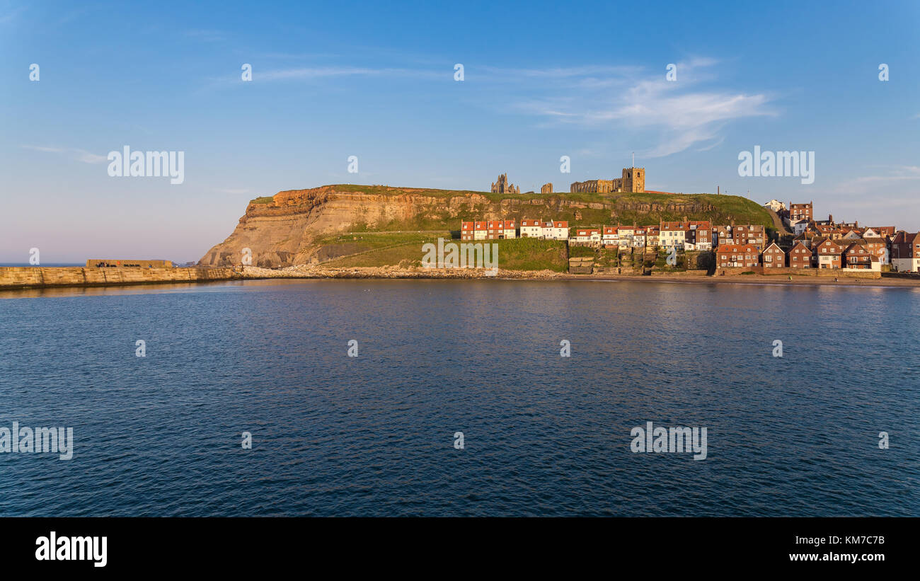 Whitby skyline, seen from Whitby Pier, North Yorkshire, UK Stock Photo ...