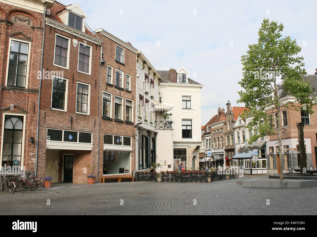 Summer terrace at Zaadmarkt market square in the old city of Zutphen ...