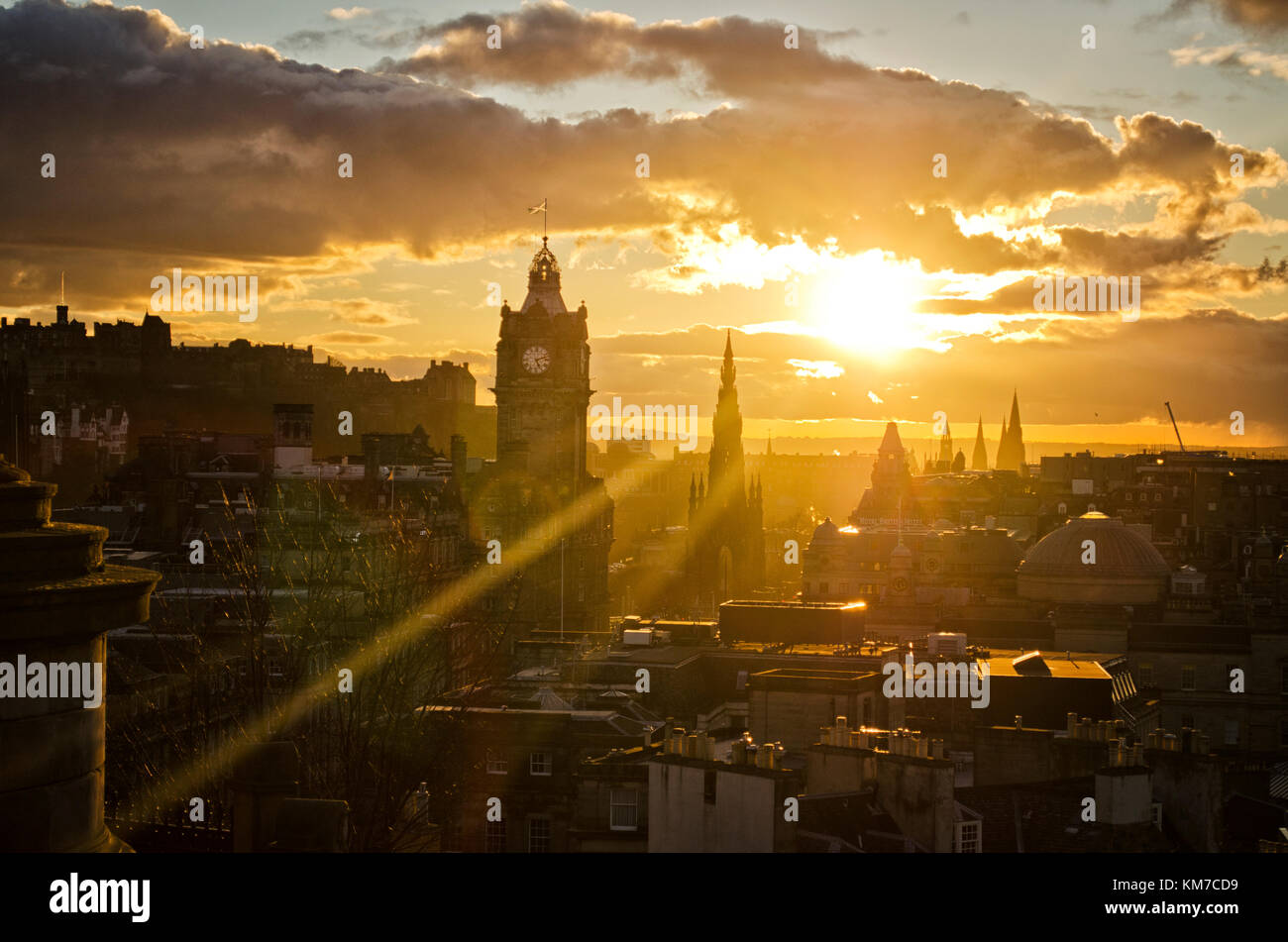Bright Sunset over Edinburgh's Cityscape Stock Photo - Alamy
