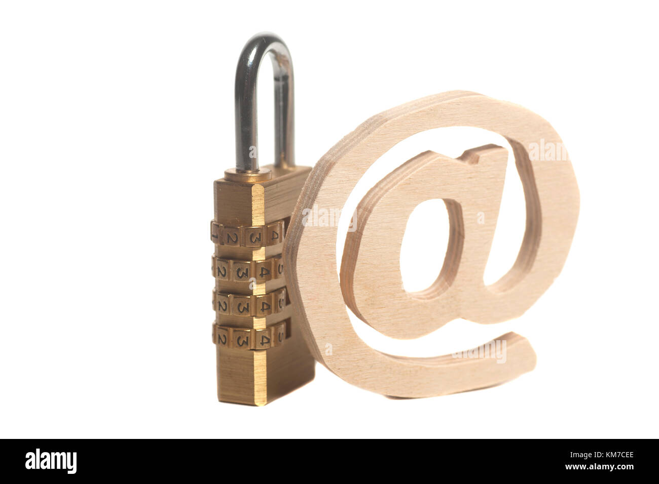 Email Symbol of wood with Padlock isolated on white background Stock ...