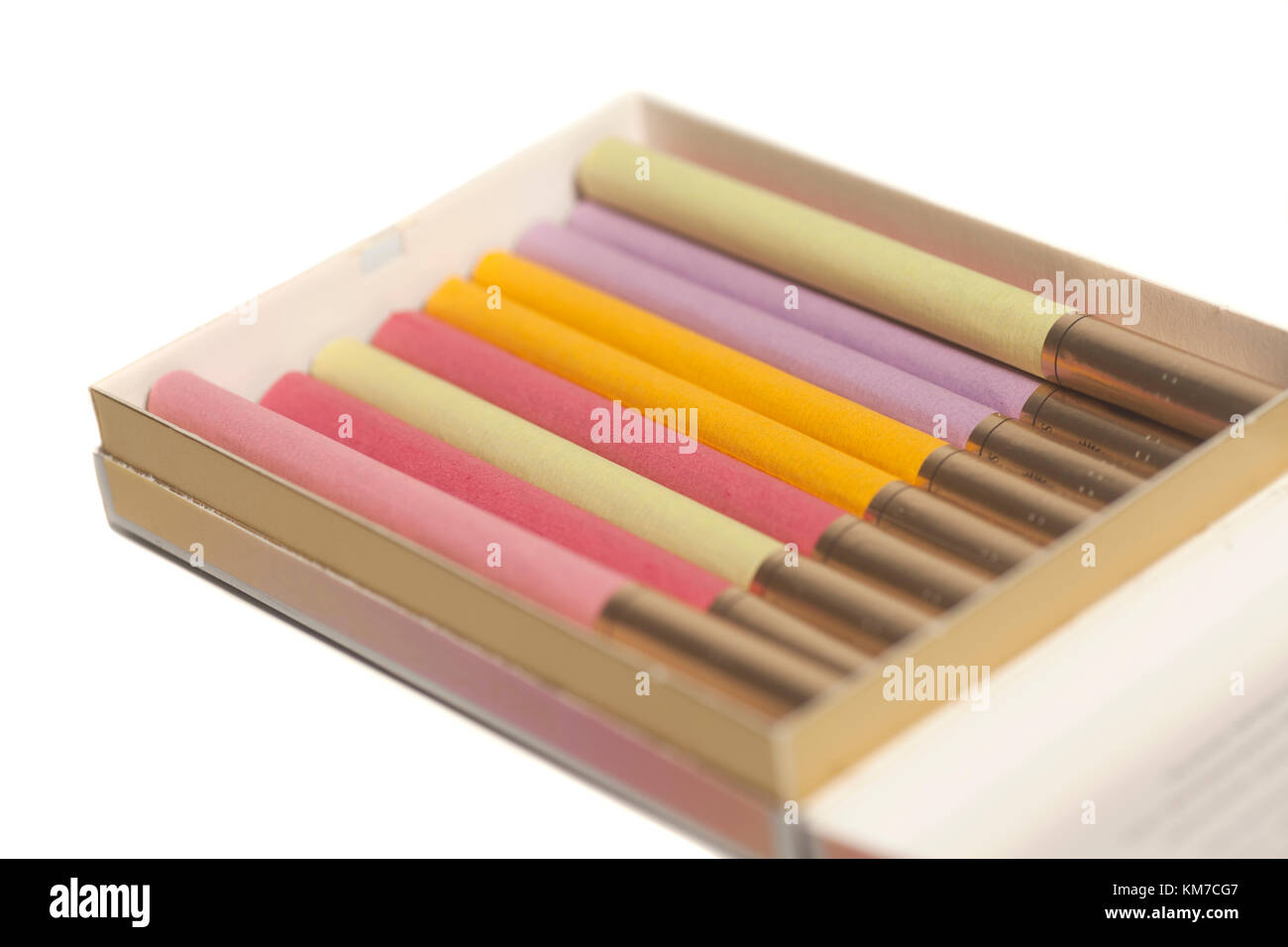 Box of colorful cigarettes, isolated on a white Stock Photo - Alamy