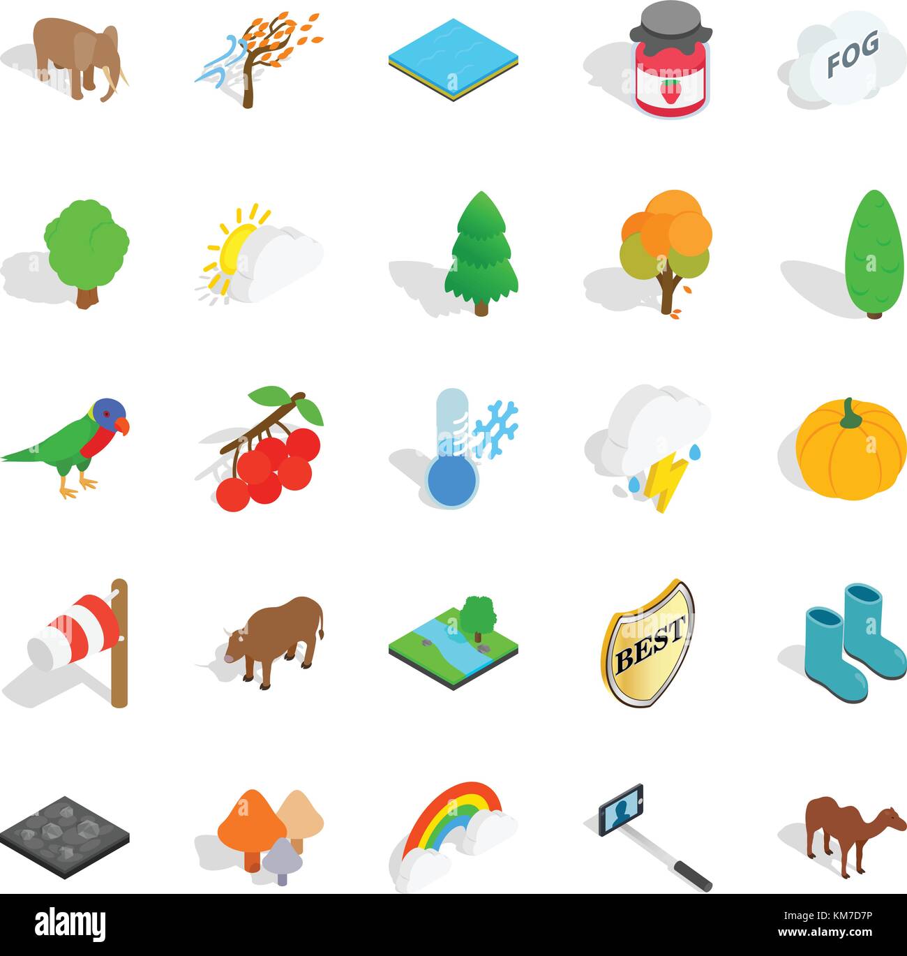 Wildlife sanctuary icons set, isometric style Stock Vector Image & Art ...