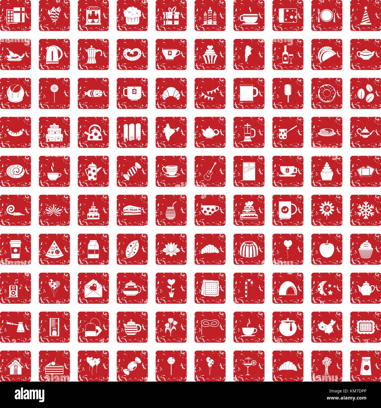 100 tea party icons set grunge red Stock Vector Image & Art - Alamy