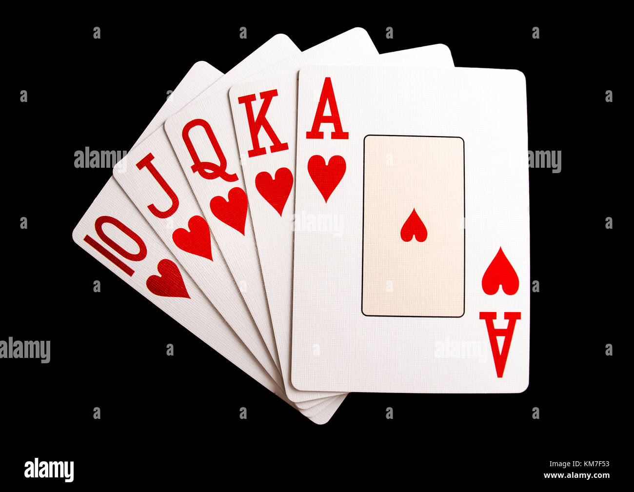 Poker Hand Royal Flush on Black Background Stock Photo - Alamy