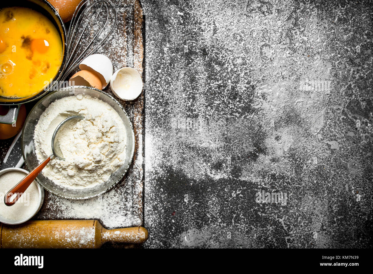 Baking background. Fresh ingredients for baking. On rustic background ...