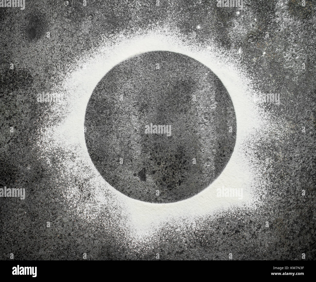 Baking background. Round frame made of flour. On rustic background ...