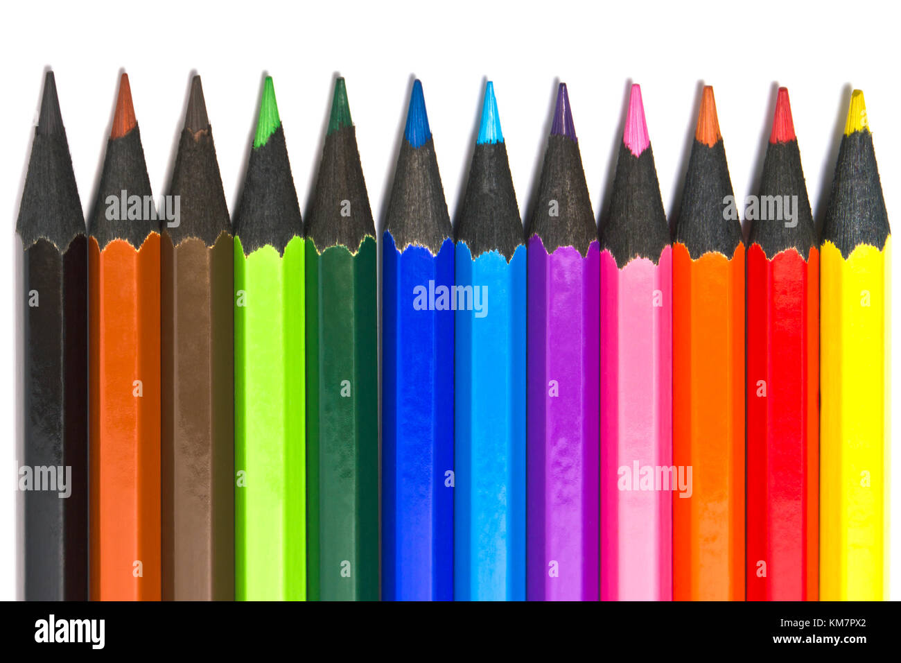 Assortment of coloured pencils on white background Stock Photo - Alamy