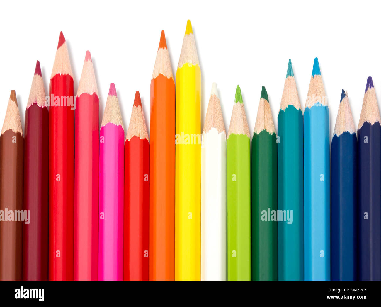 Assortment of coloured pencils on white background Stock Photo - Alamy