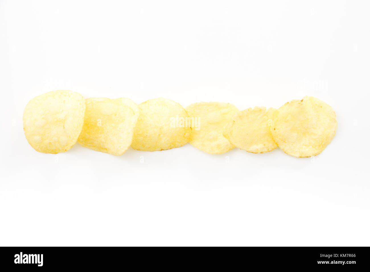 Crispy thinly sliced potato chips, on white background Stock Photo - Alamy