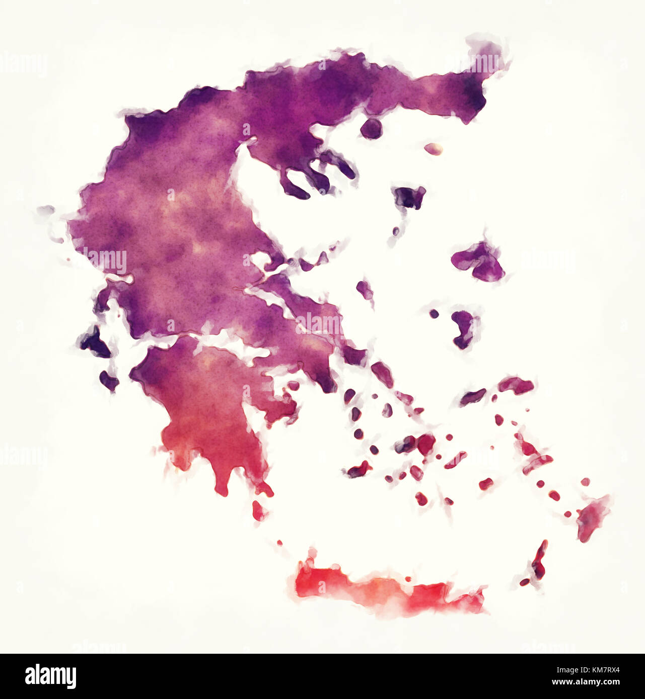 Greece watercolor map in front of a white background Stock Photo - Alamy