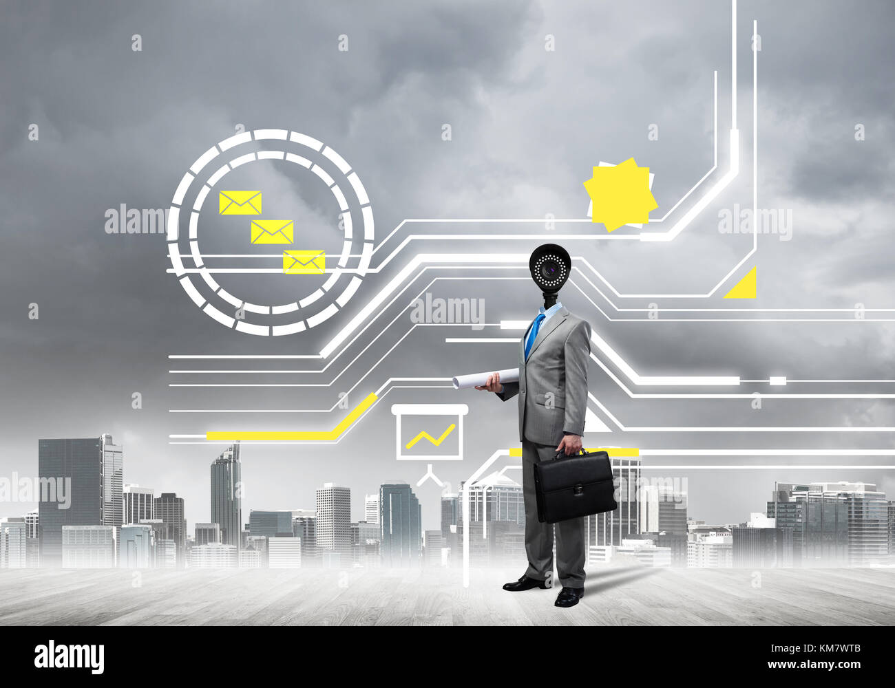 Concept of security and privacy protection with camera headed man Stock ...