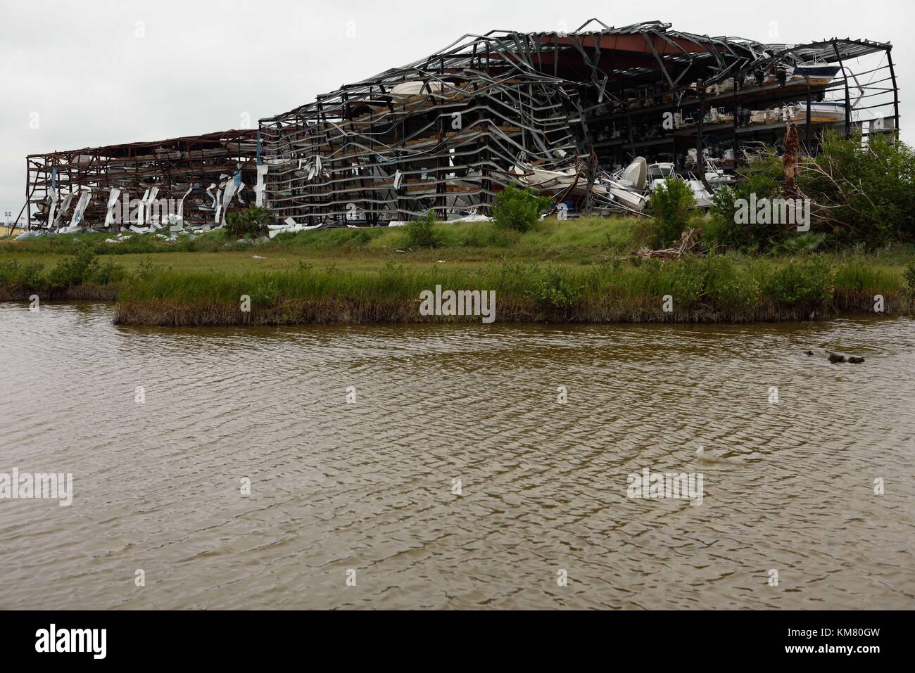 Hurricane Harvey major wind damage and destruction to steel boat ...