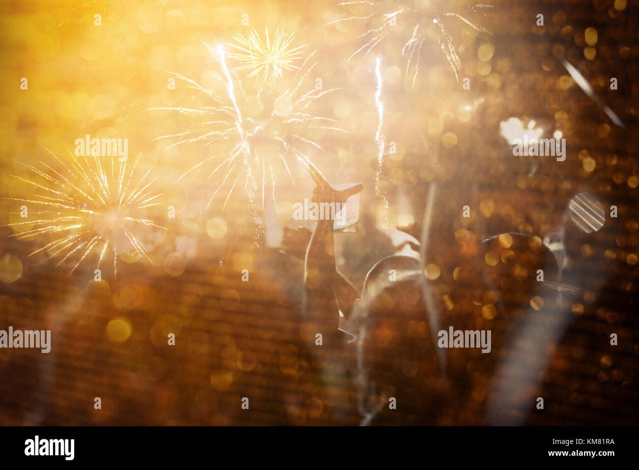 new Year concept - cheering crowd and fireworks Stock Photo - Alamy