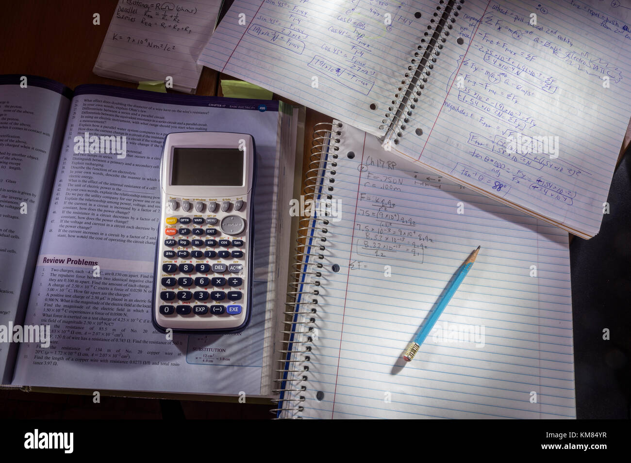 Physics Homework Still Life At Night Stock Photo - Alamy