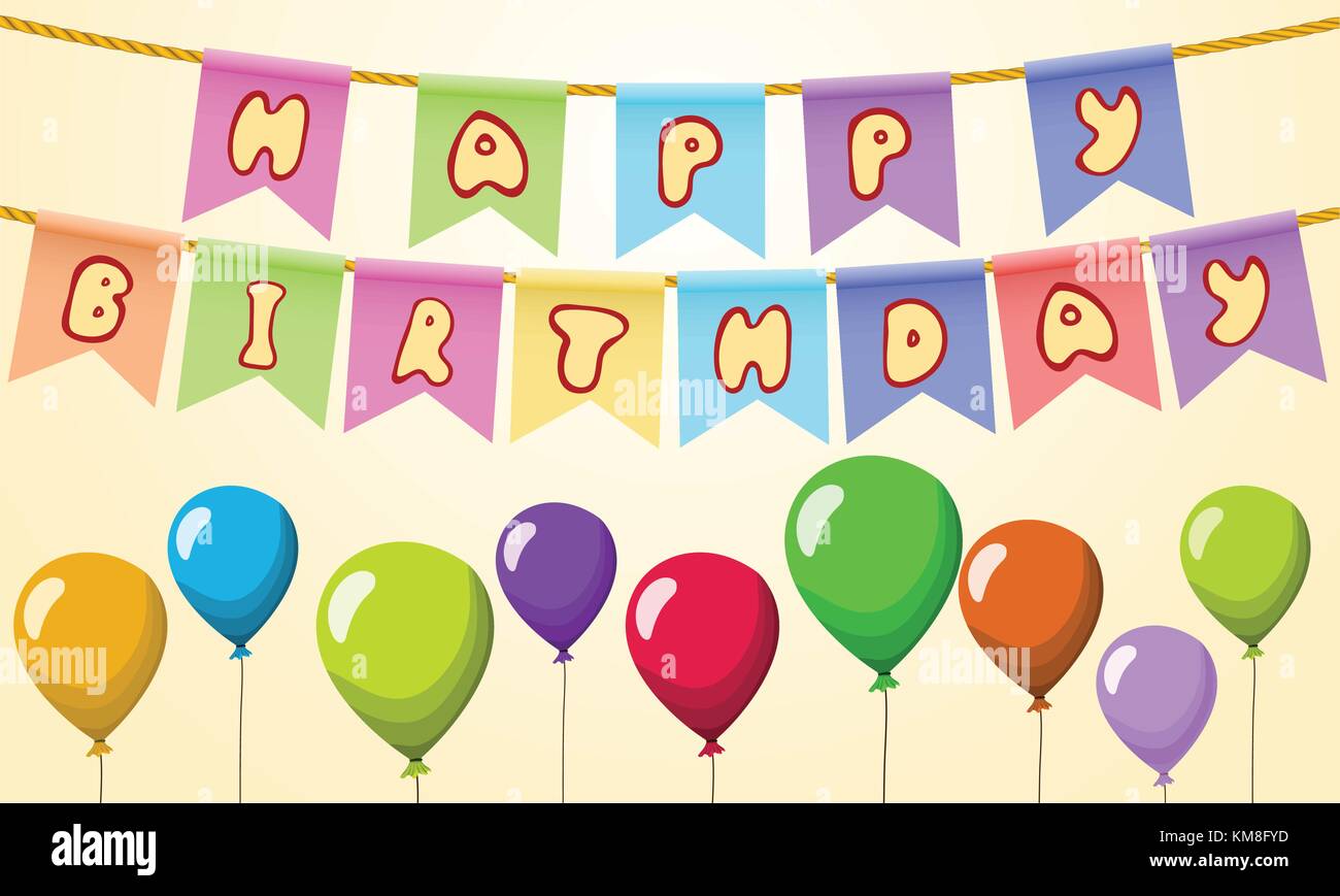 Happy birthday Text on rope with balloons Stock Vector Image & Art - Alamy