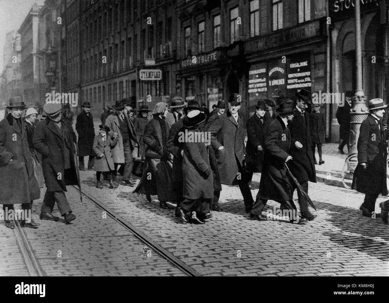 A historical photograph of Lenin in Stockholm in 1917, capturing a ...
