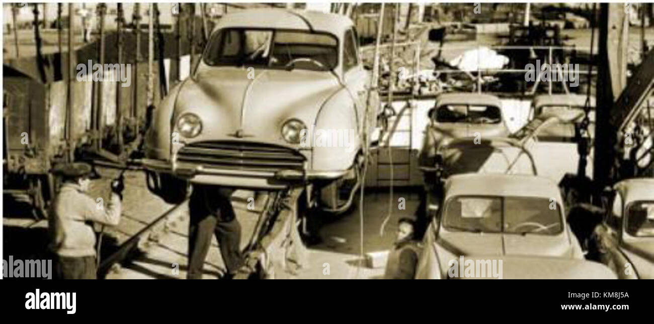 A Saab 92 is being loaded in Stockholm in 1954, marking an important ...