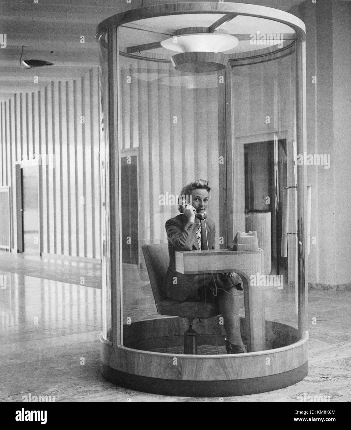 An image of an LM Ericsson telephone booth from 1941, representing mid ...