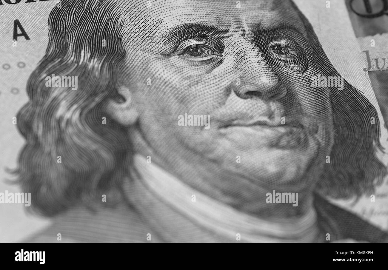 Benjamin Franklin portrait from us 100 dollars Stock Photo - Alamy