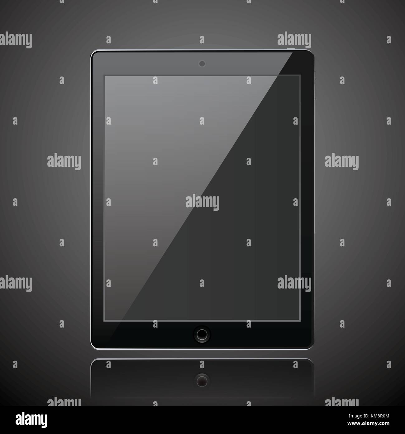 New realistic tablet modern style dark background with reflection Stock ...