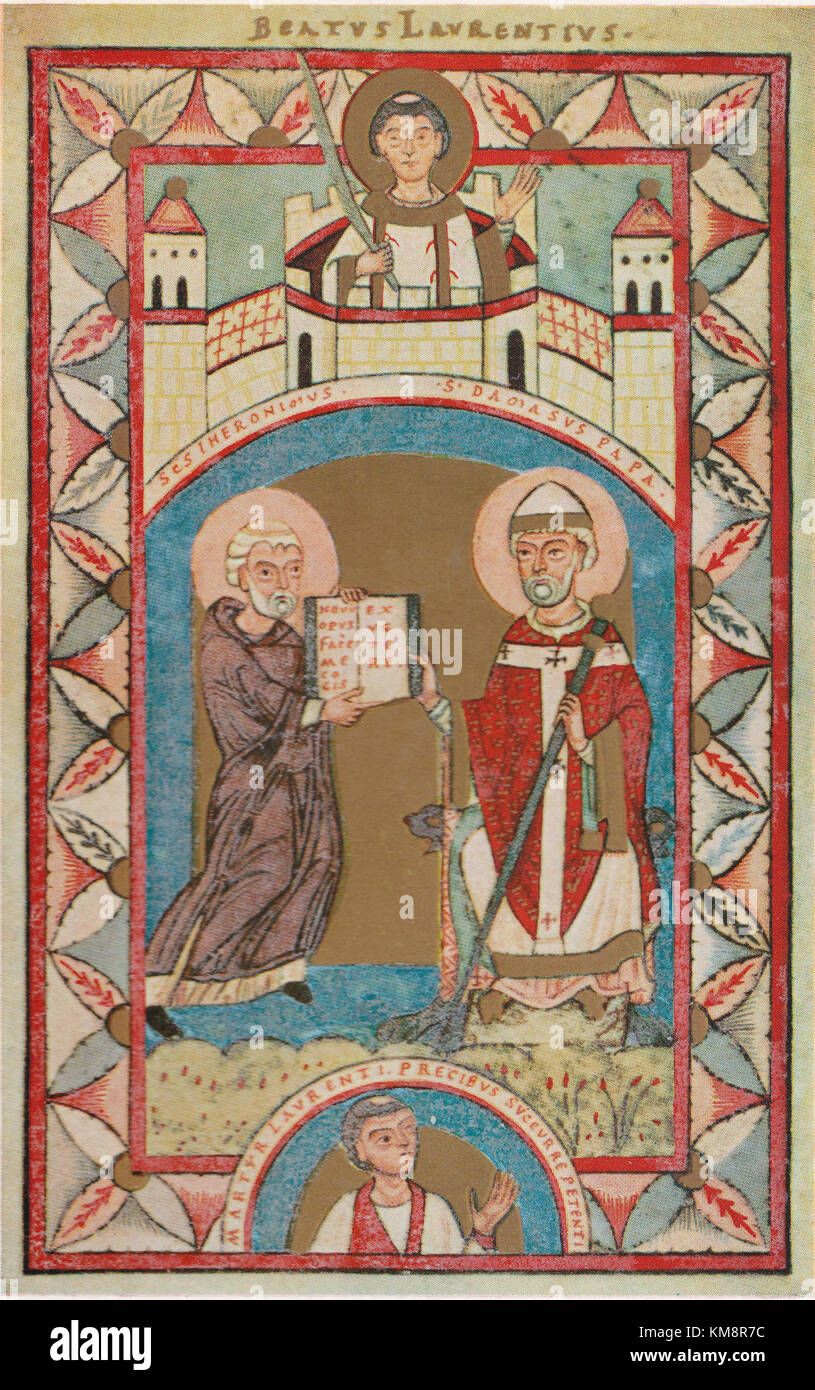 Hieronymus is depicted presenting the Vulgate, the Latin translation of ...