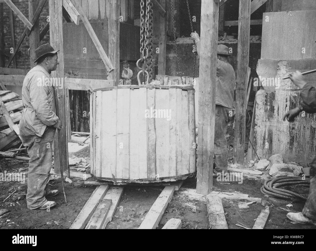 A column segment from the construction of a concert hall, illustrating ...