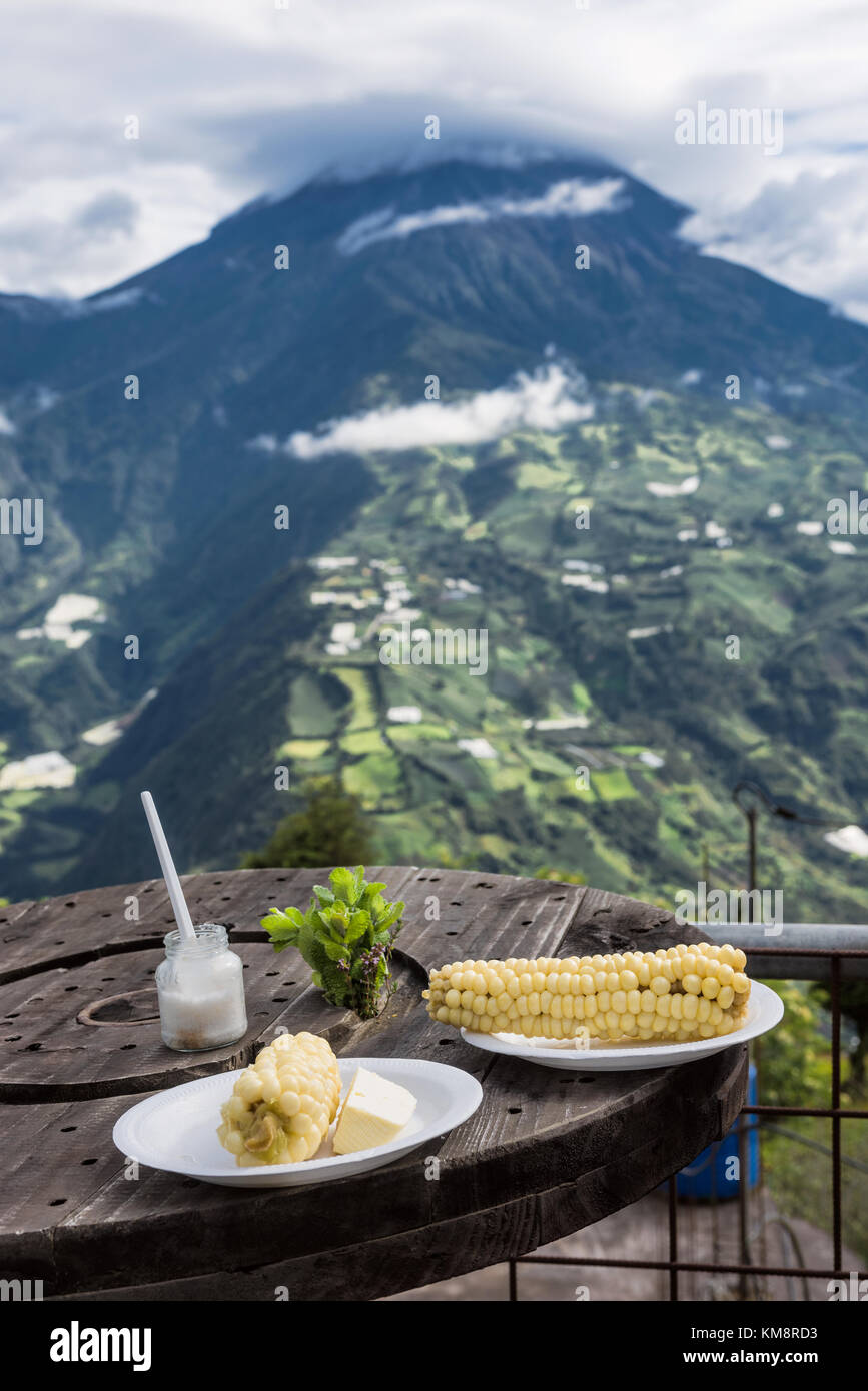 White corn with young cheese - typical food in the Andes. Plates with ...