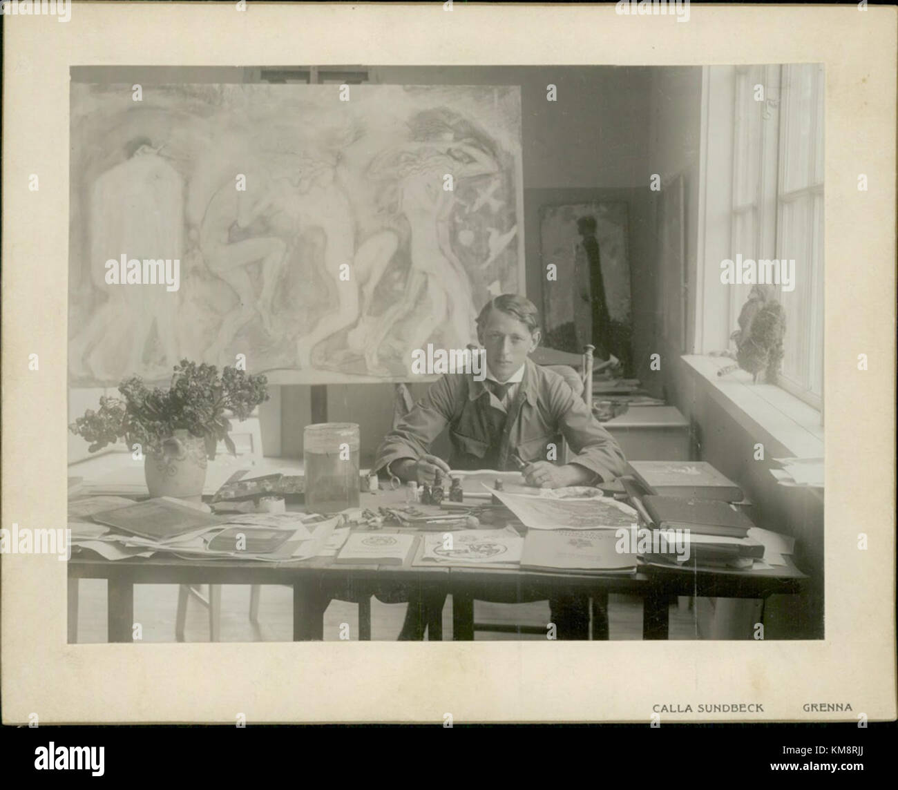 A photograph of John Bauer, the Swedish artist, working on one of his ...