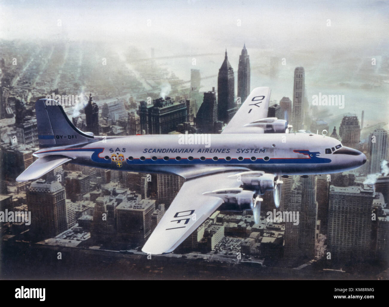 SAS DC 4, Dan Viking, OY DFI, the first SAS flight over NYC, New York ...