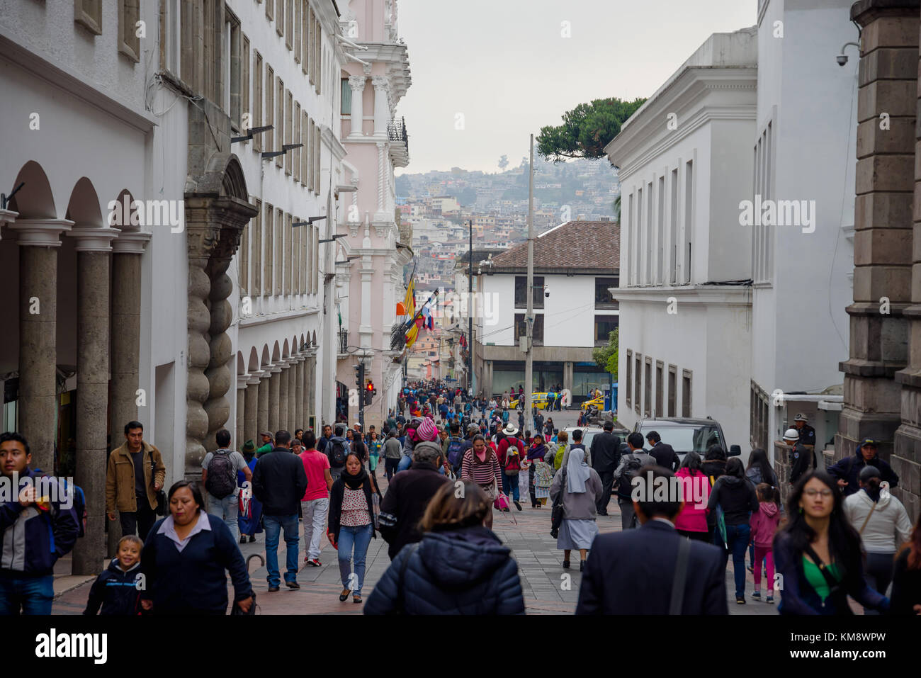QUITO, ECUADOR NOVEMBER, 28, 2017: Crowd of people walking at ...