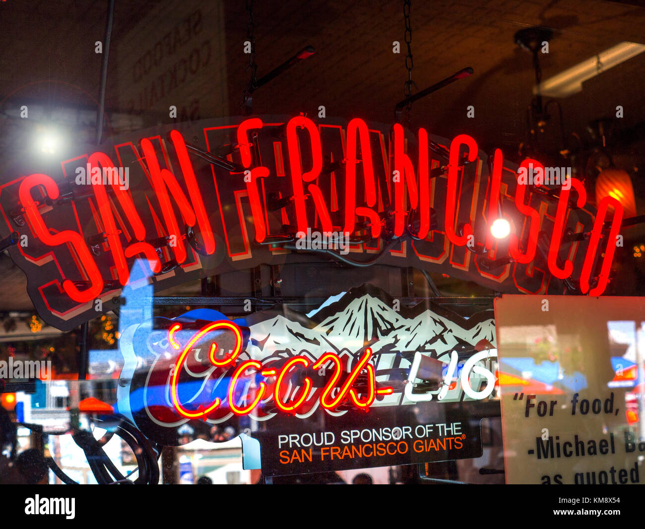 ‘San Francisco’ bar red neon sign in window of Pier 39 San Francisco ...