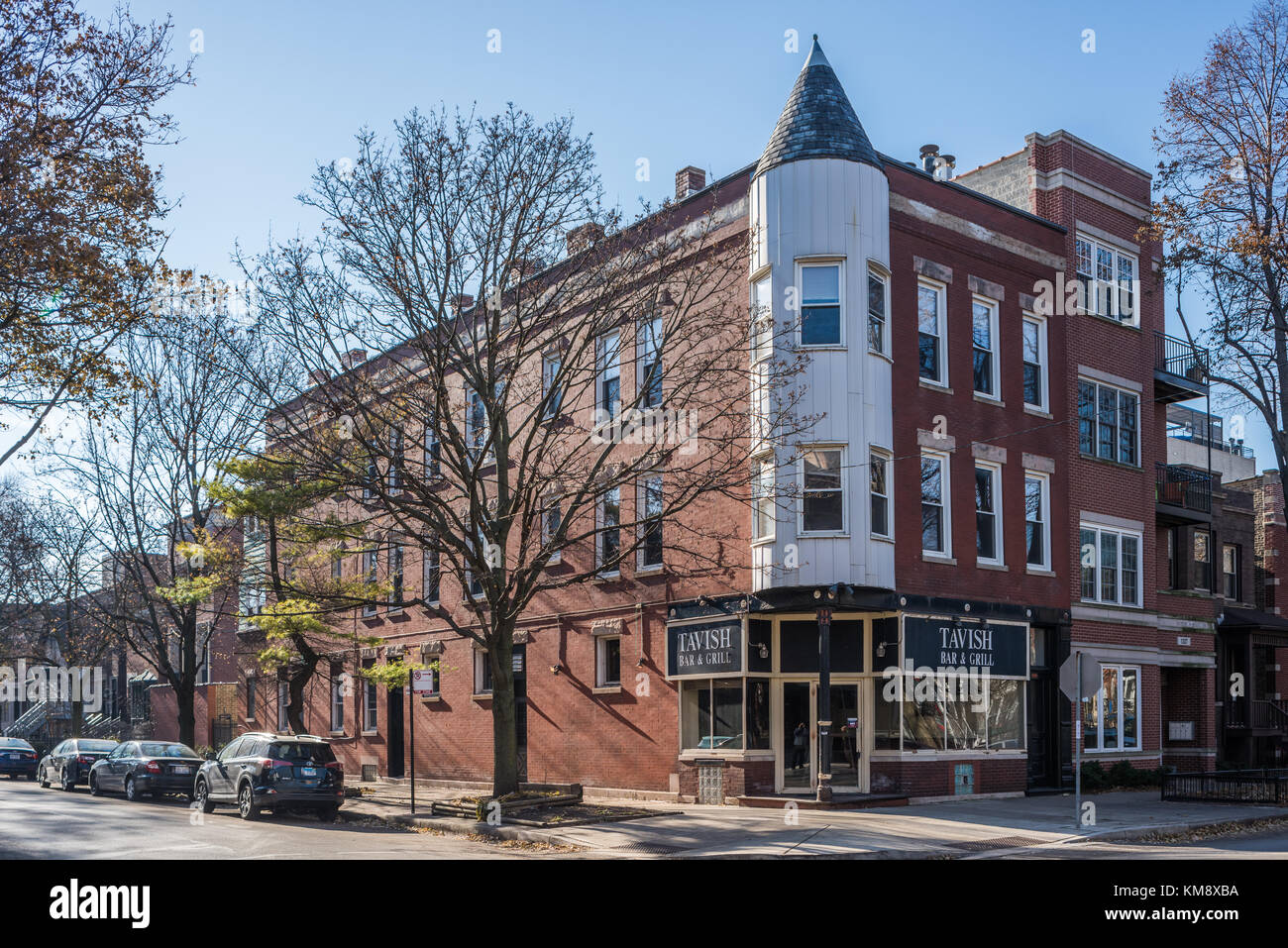 Three flat corner brick mixed-use building in the Lincoln Park ...