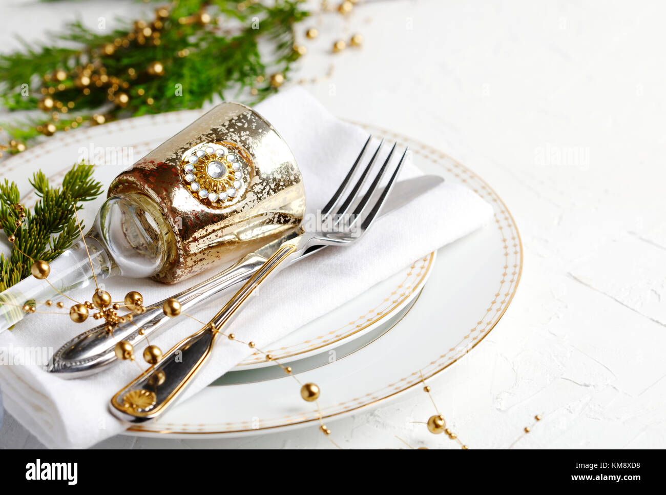 Christmas table setting. Holiday background, copy space Stock Photo - Alamy