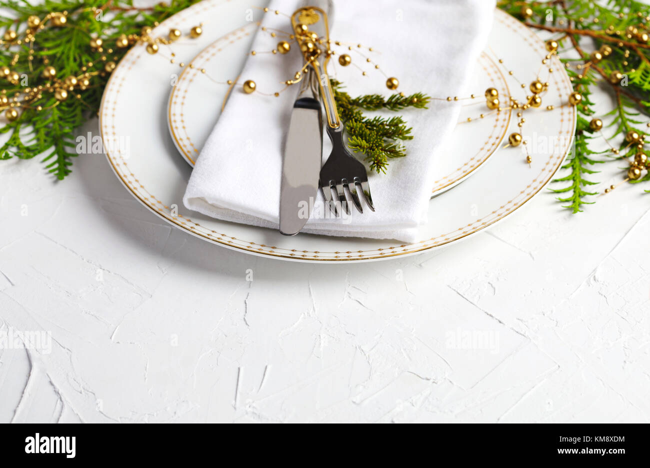 Christmas table setting. Holiday background, copy space Stock Photo - Alamy