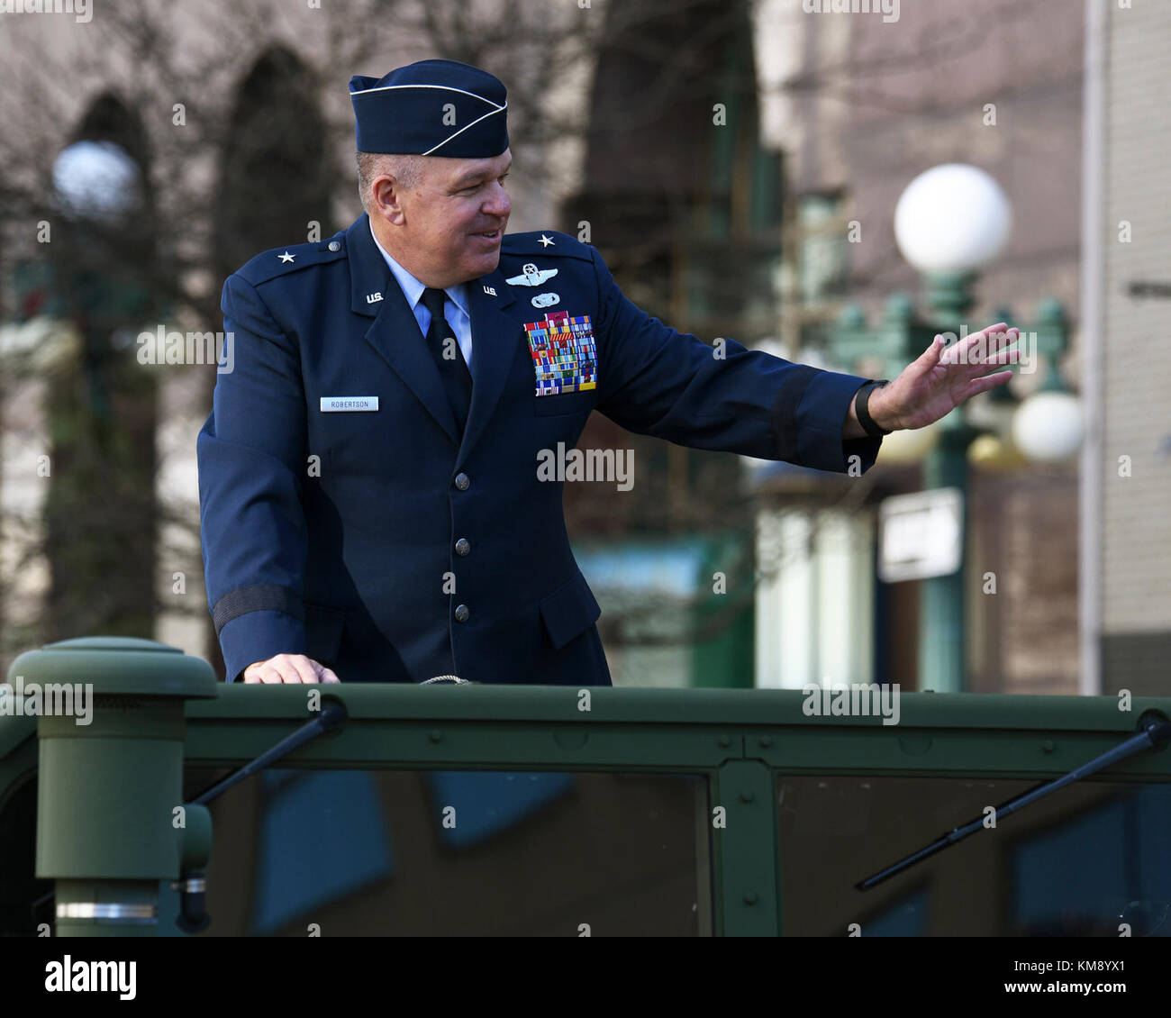 u.s. air force brig. gen. william p. robertson waves to the crowd ...