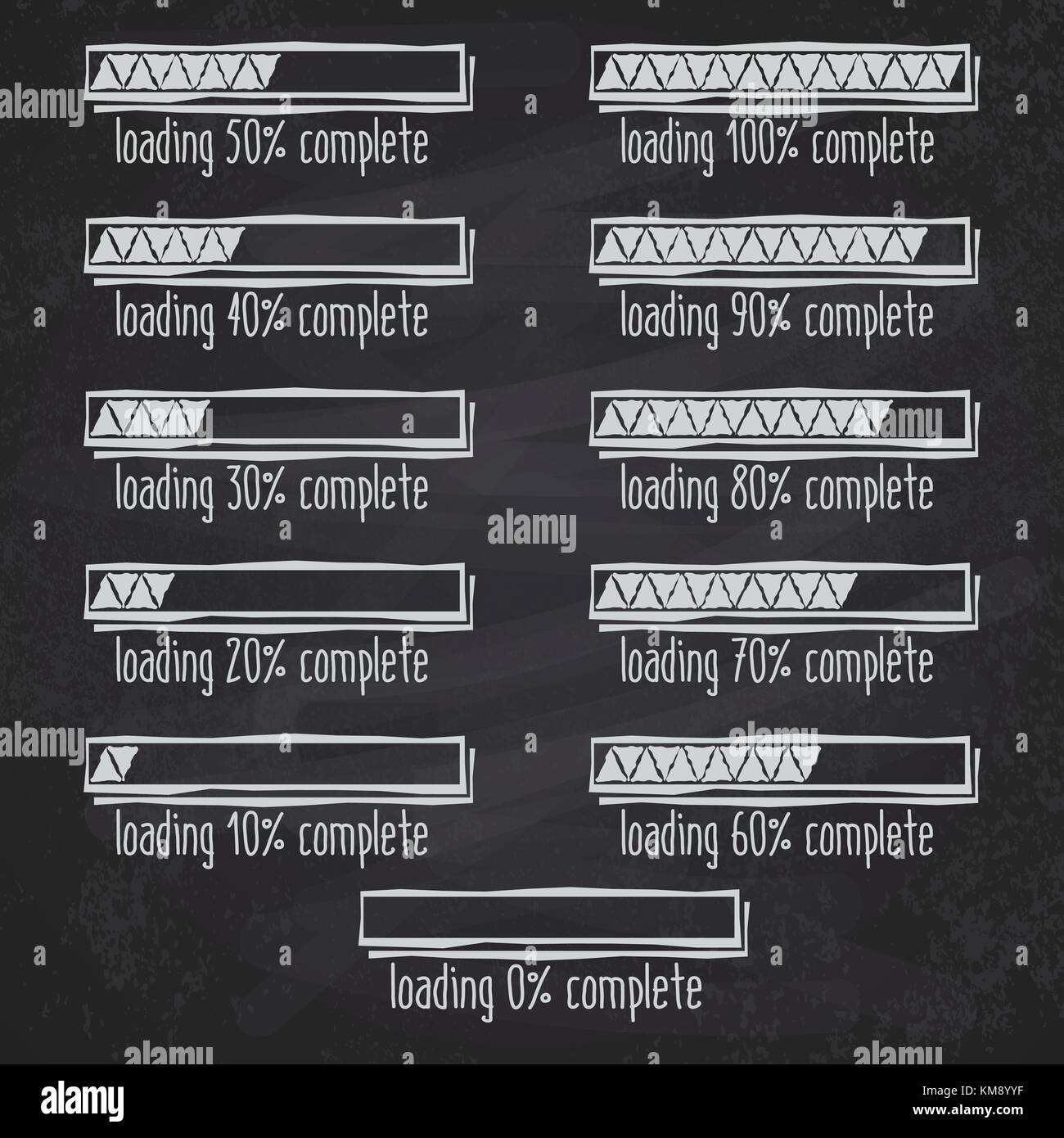 progress loading bar from 0 to 100 percent complete, hand drawn effect ...