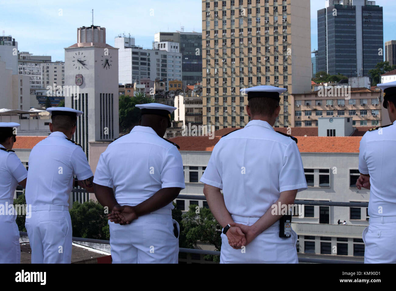 - Sailors man the rails aboard the amphibious assault ship USS Wasp ...