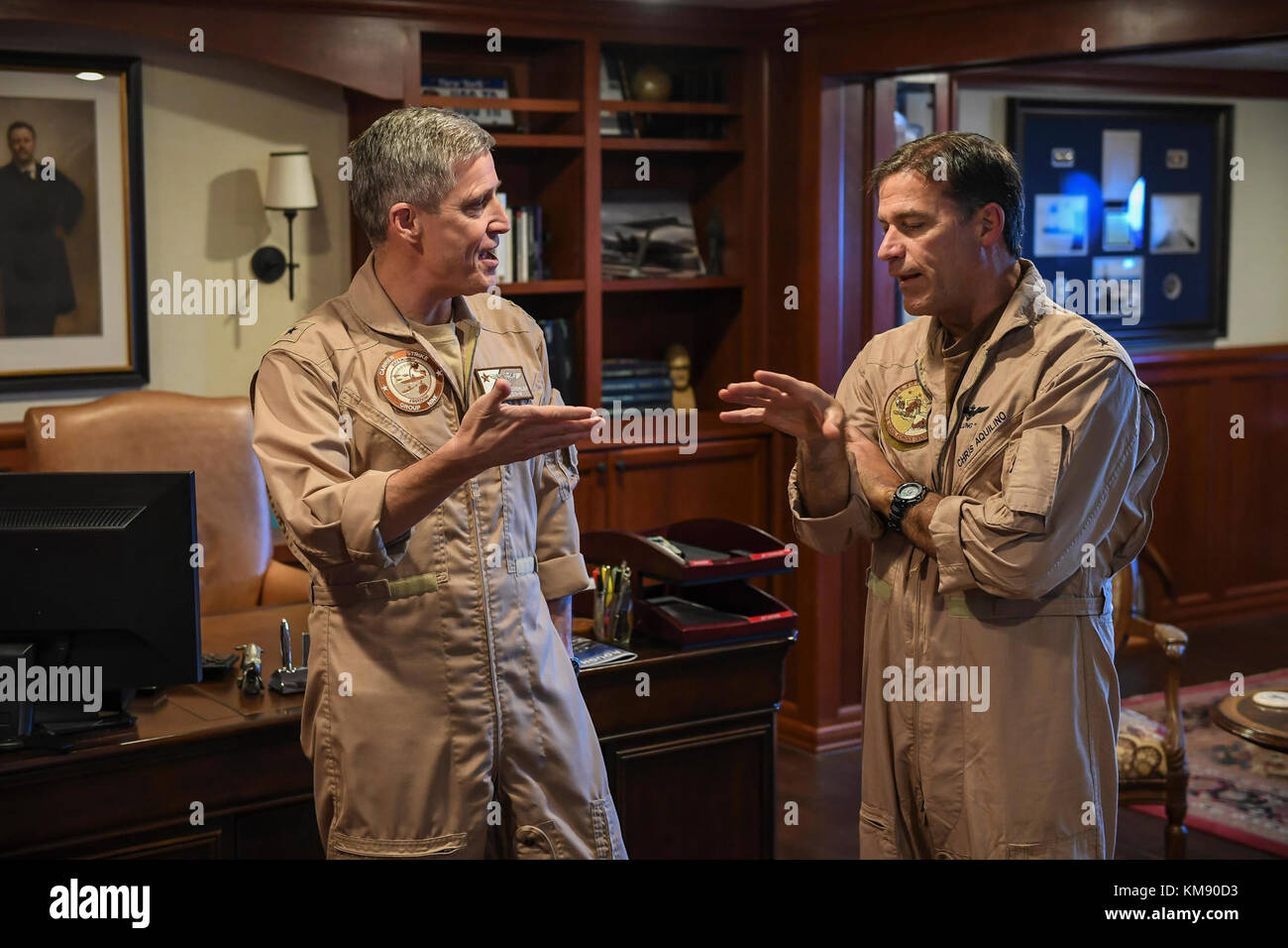 Vice Adm. John Aquilino, commander, U.S. 5th Fleet, right, and Rear Adm ...